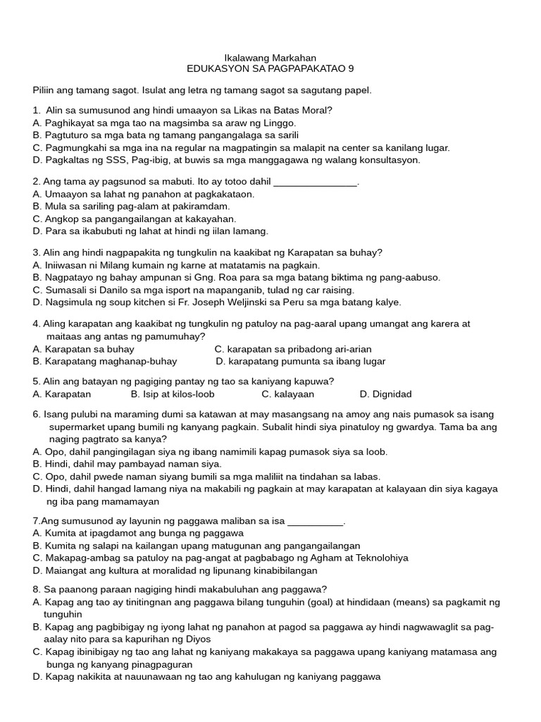 2nd Periodical Test ESP9 | PDF