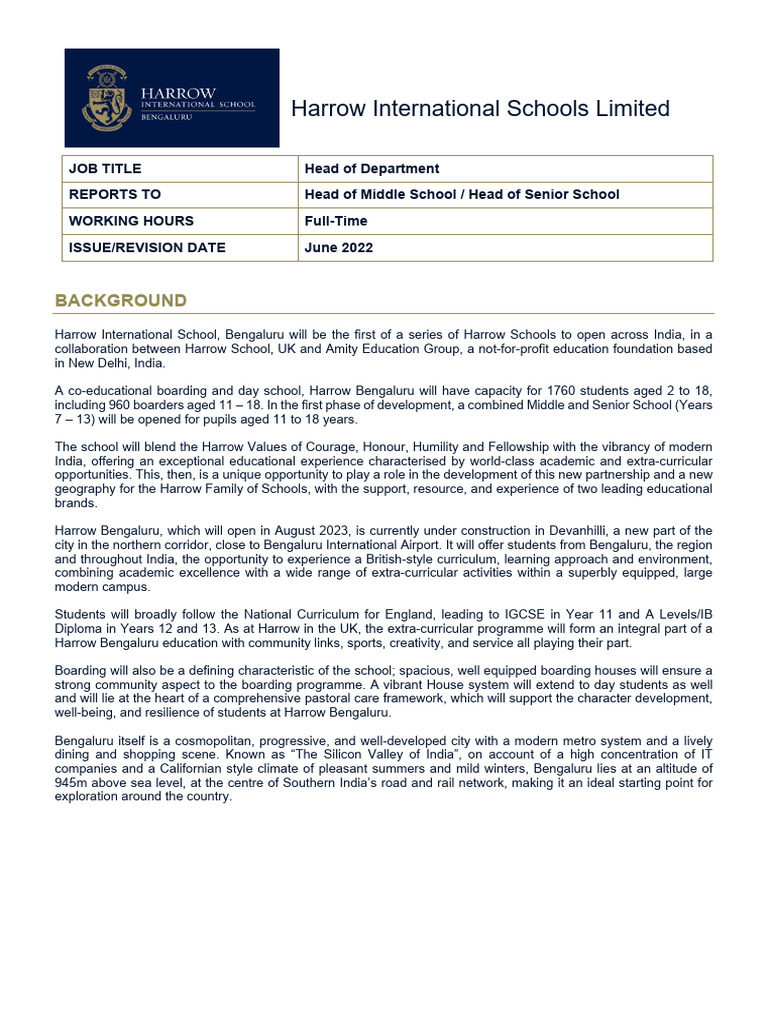 Head of Department JD Final | PDF | Teachers | Curriculum