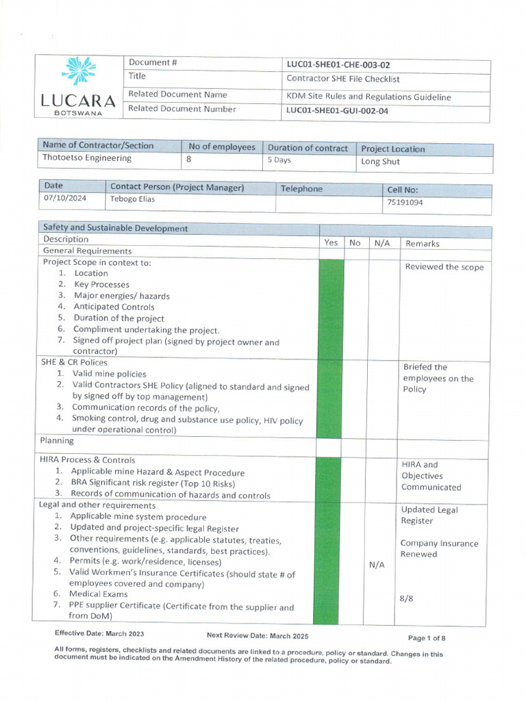 SHE File Checlist 2025 | PDF