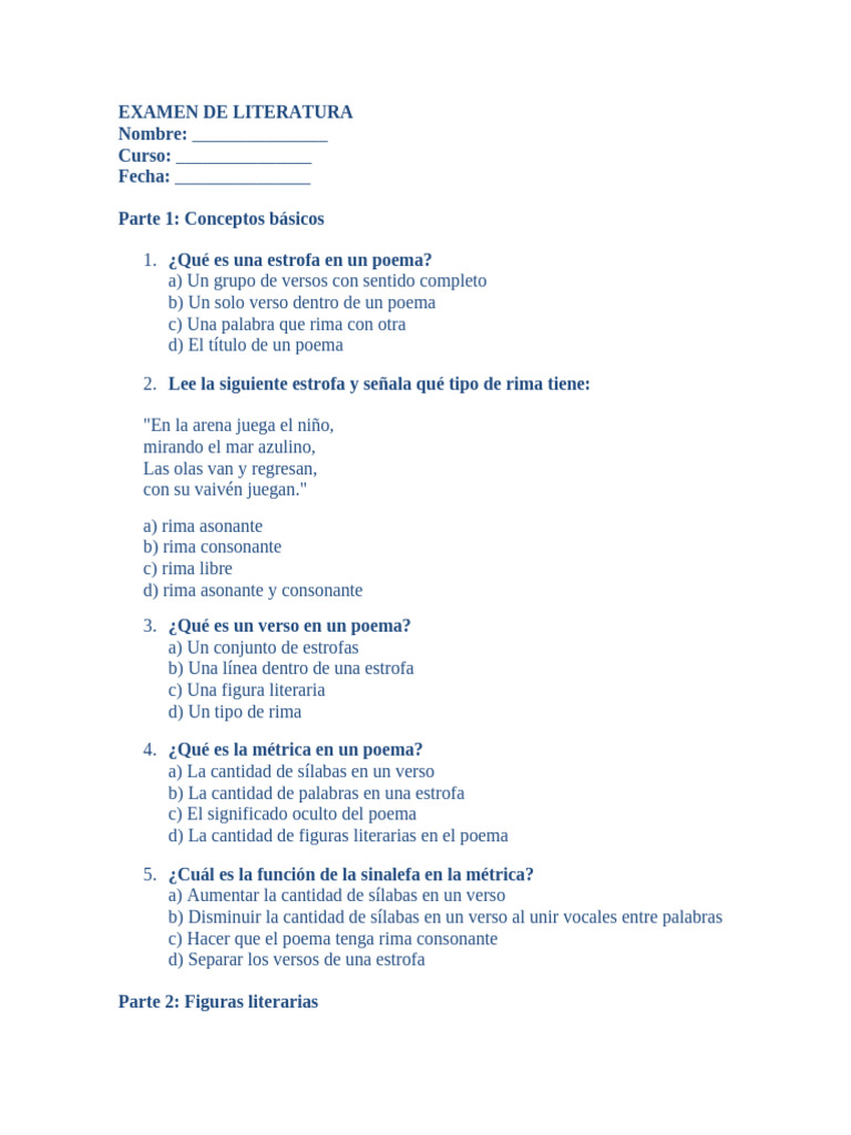 EXAMEN DE LITERATURA Enero Poemas | PDF | Rima | Metro (poesía)