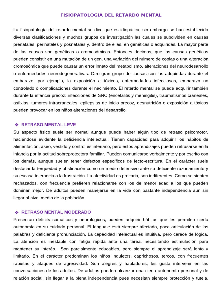 Fisiopatología del Retardo Mental | PDF | Discapacidad intelectual ...