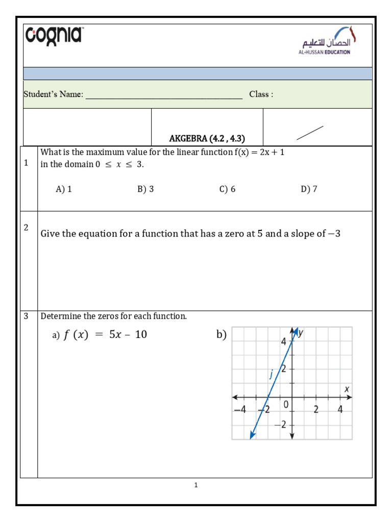 8th Grade Math Quiz - Al-Hussan School | PDF