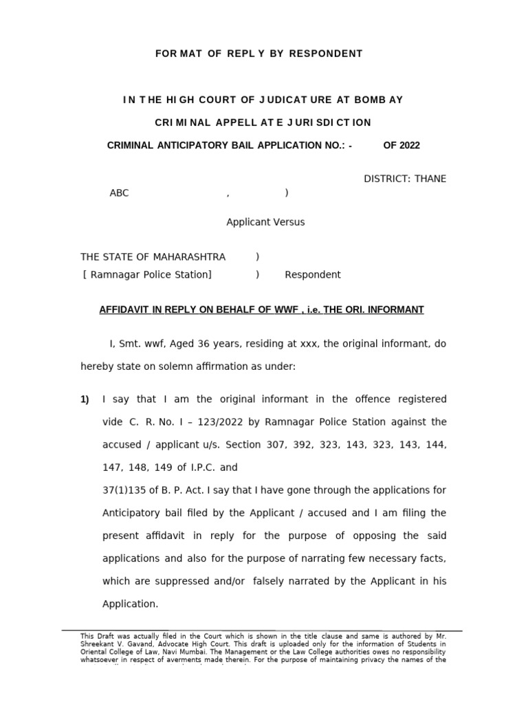 Anticipatory Bail Application Reply | PDF | Bail | Crimes