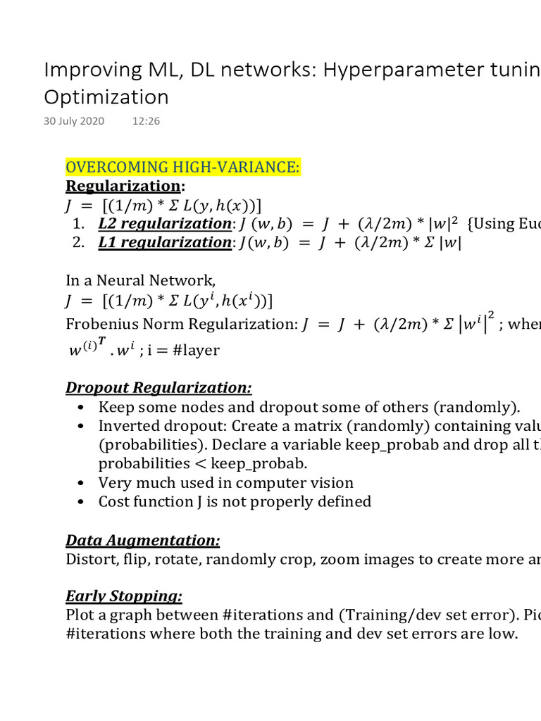 Improving ML, DL networks Hyperparameter tuning, Regularization & Optimization | PDF ...