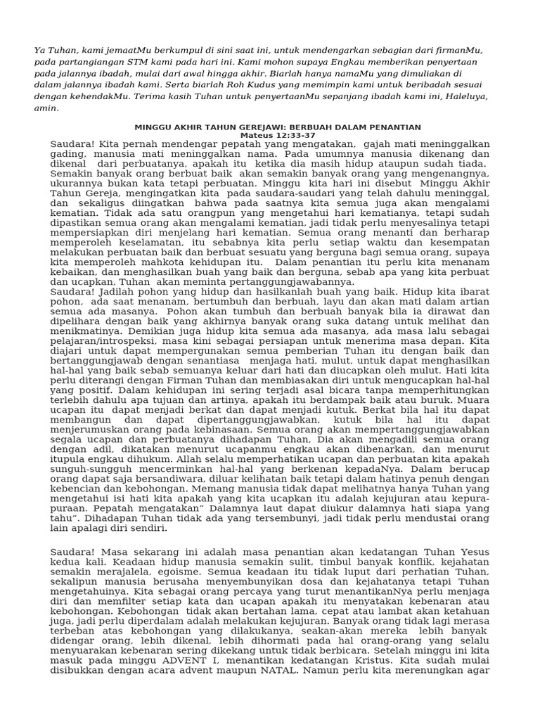 Kotbah Partangiangan November | PDF