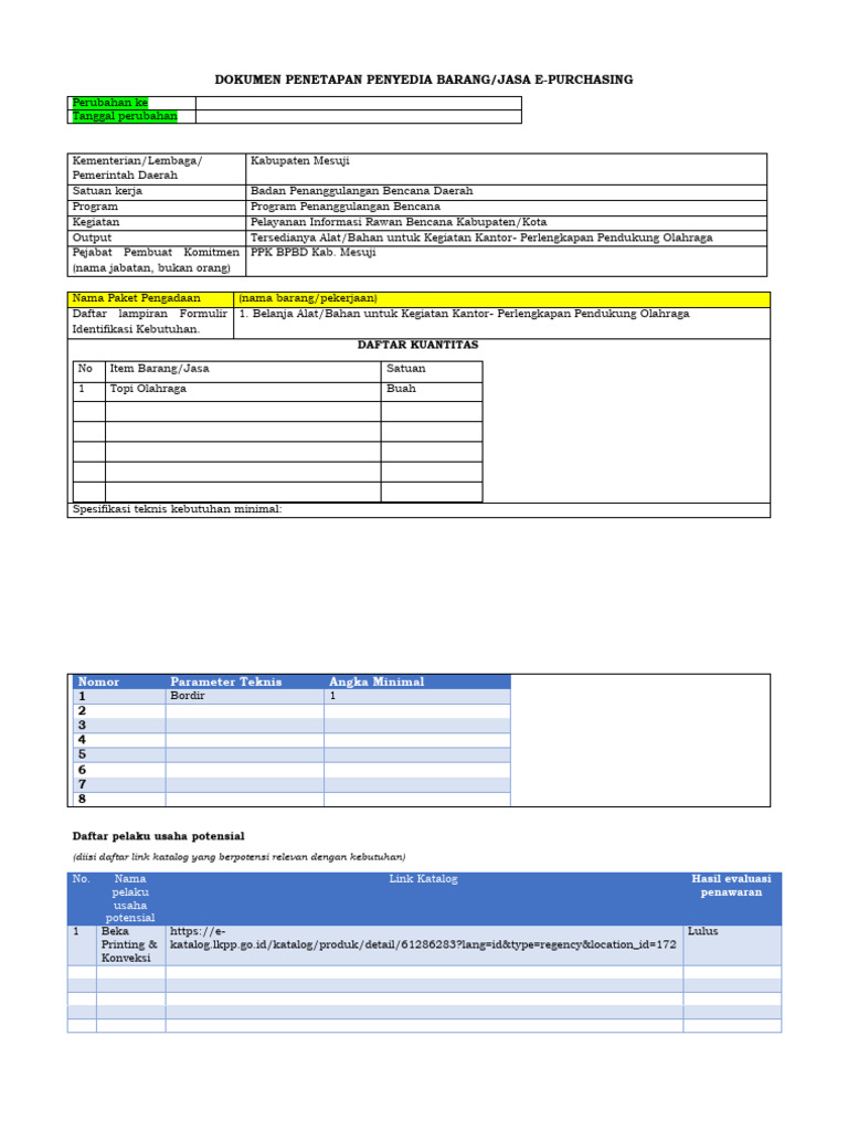 Form 3 Dokumen Penetapan Penyedia E-Purchasing | PDF
