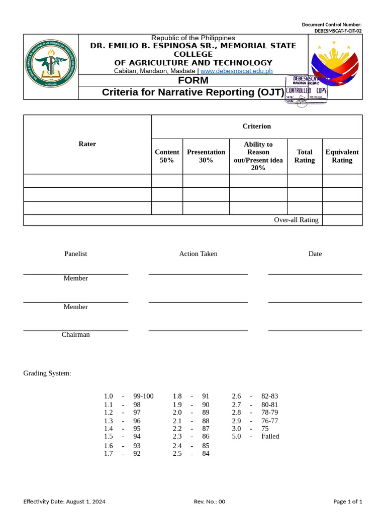 OJT Narrative Reporting Criteria | PDF