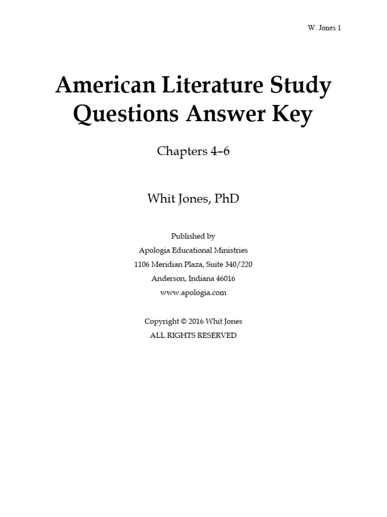 Apologia American Lit Study Questions Answer Key Chapters 4-6 | PDF ...