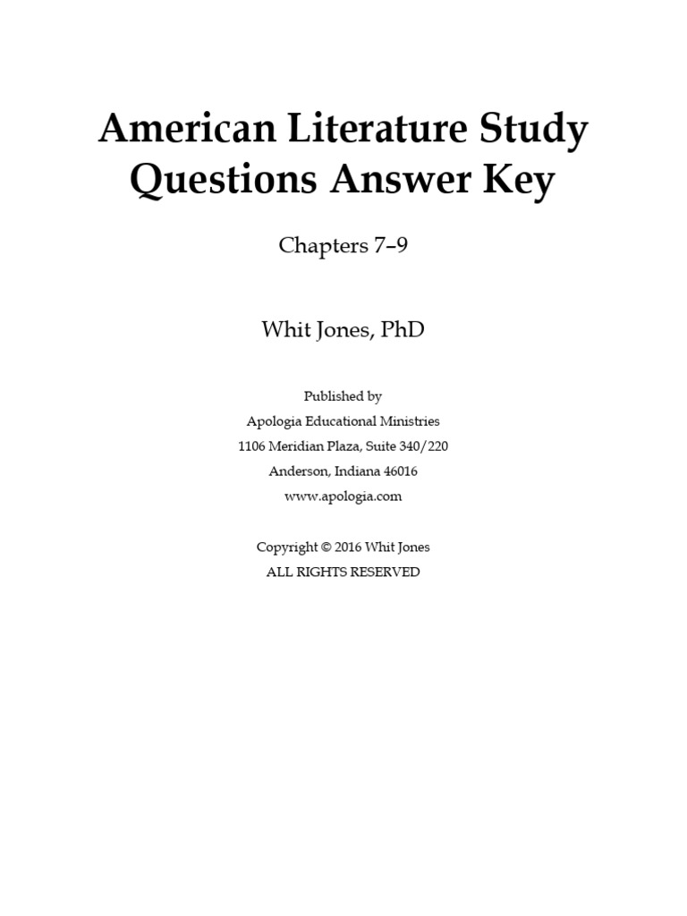 Apologia American Lit Study Questions Answer Key Chapters 7-9 | PDF ...