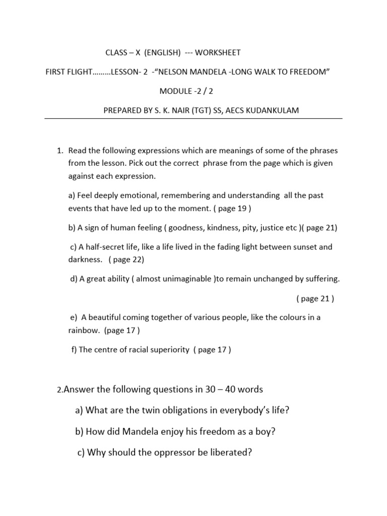 Nelson Mandela Lesson Worksheet | PDF