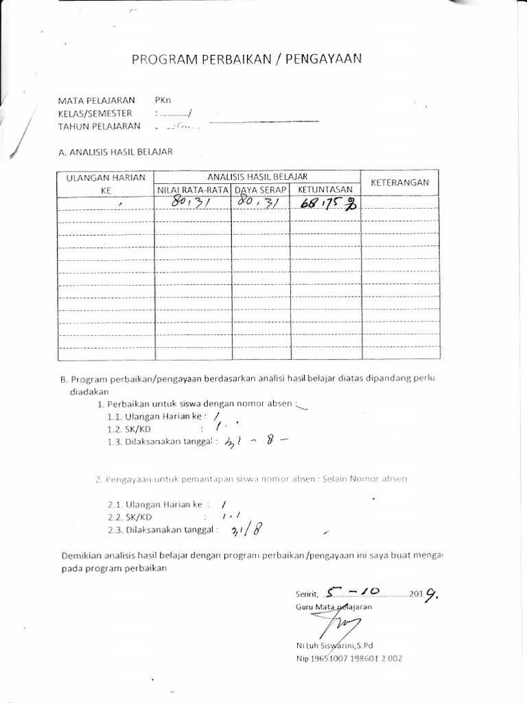 Program Perbaikan-Pengayaan Ganjil19-20 | PDF