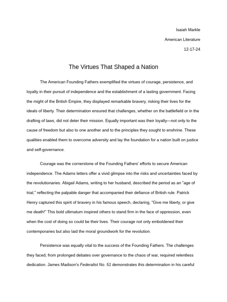 Lit Test 4 Essay | PDF | Courage | Founding Fathers Of The United States