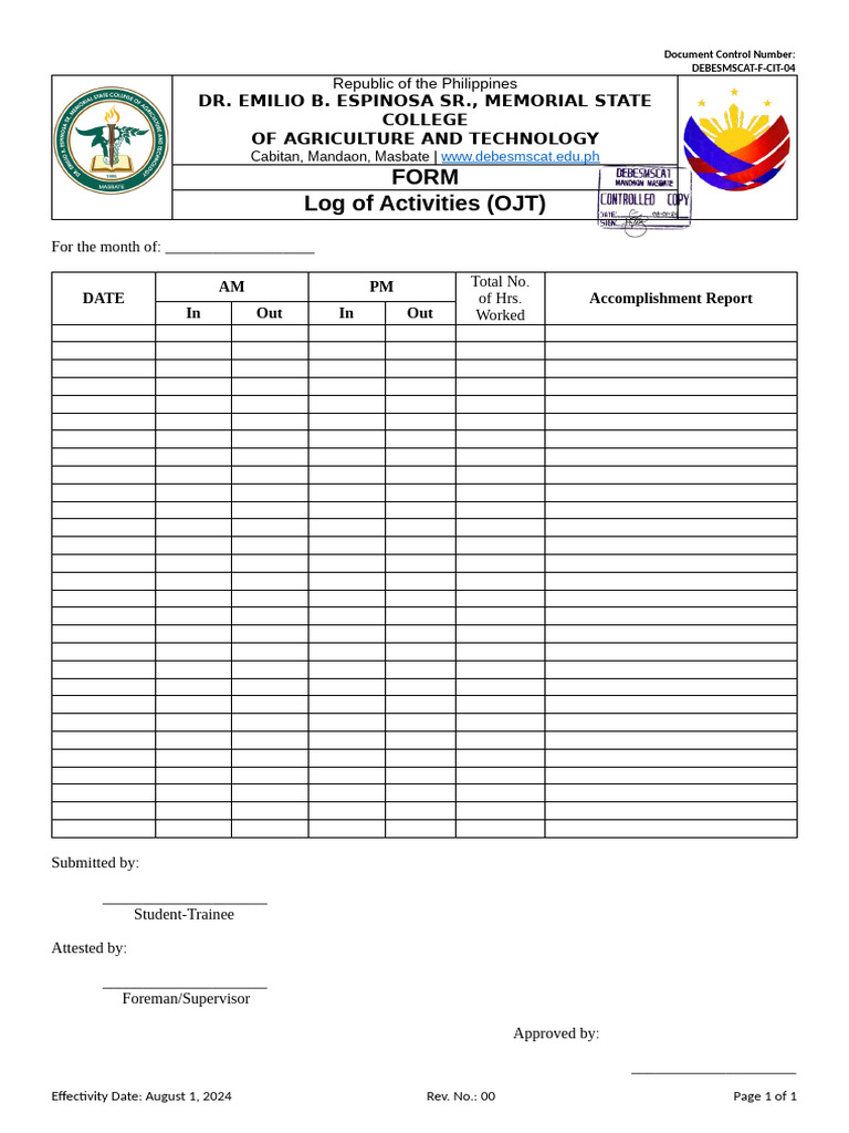 DEBESMSCAT-F-CIT-04 Log of Activities (OJT) | PDF