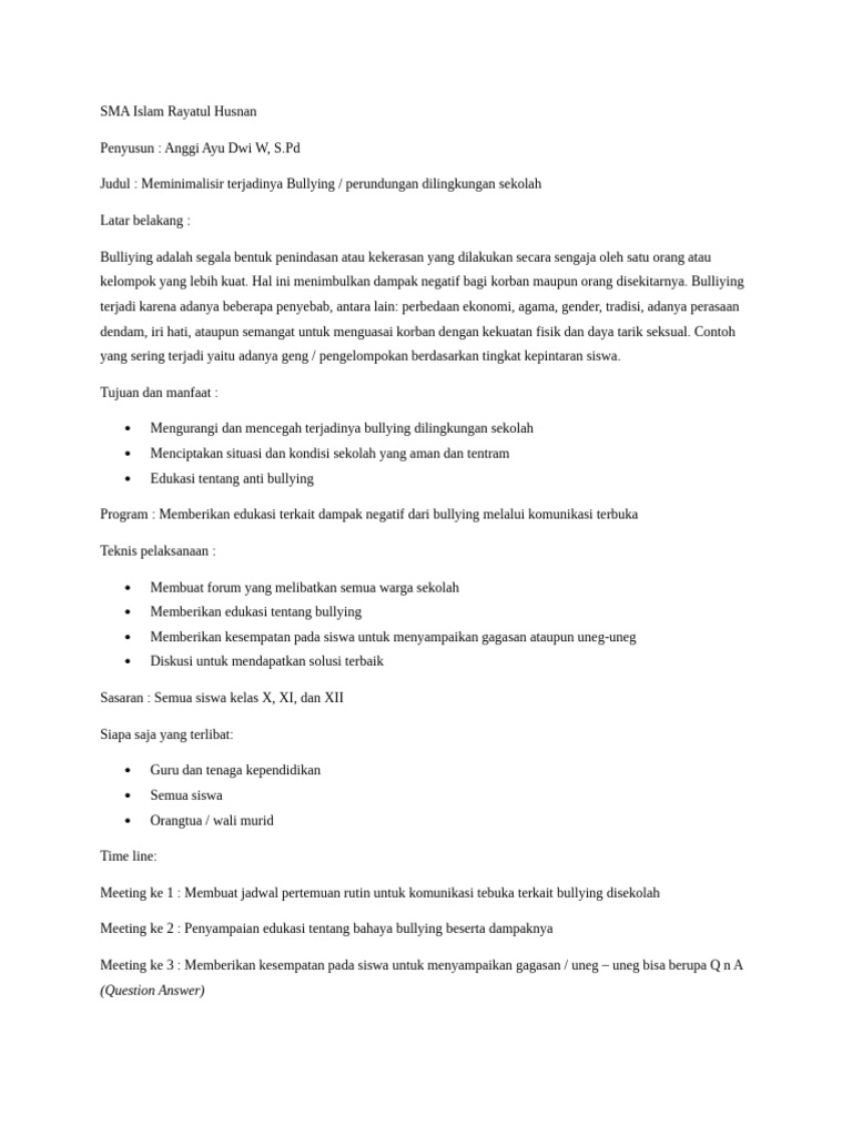 Template Membuat Program Anti Bullying | PDF