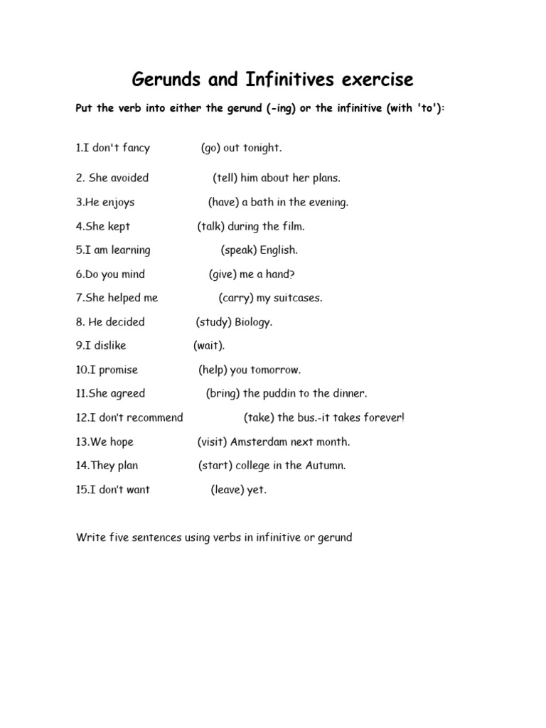 Gerunds and Infinitives Exercise | PDF