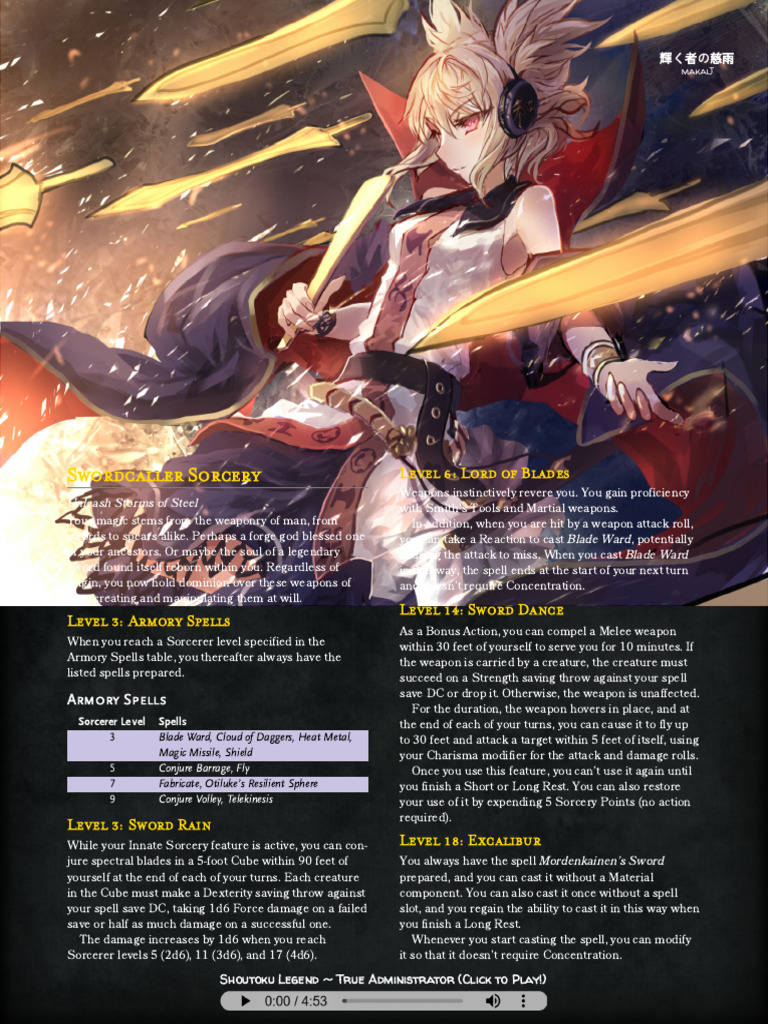 Swordcaller Sorcery - The Homebrewery | PDF