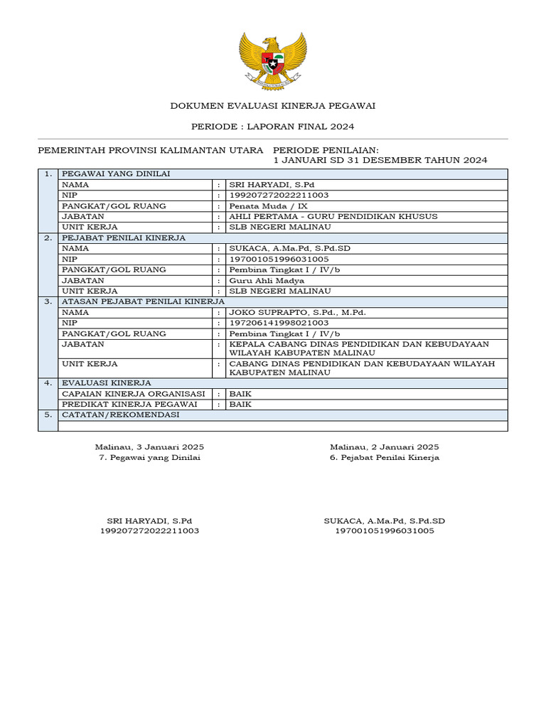 Form Evaluasi SKP 2024 | PDF