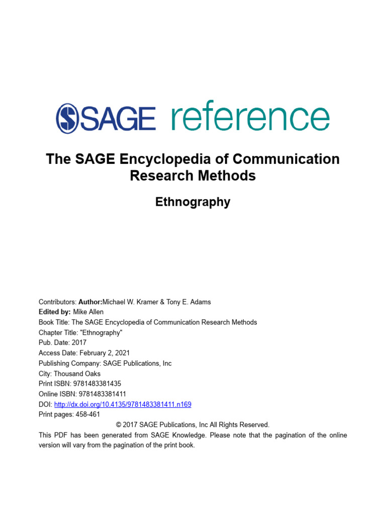 Ethnography Research Sage Pdf Ethnography Data