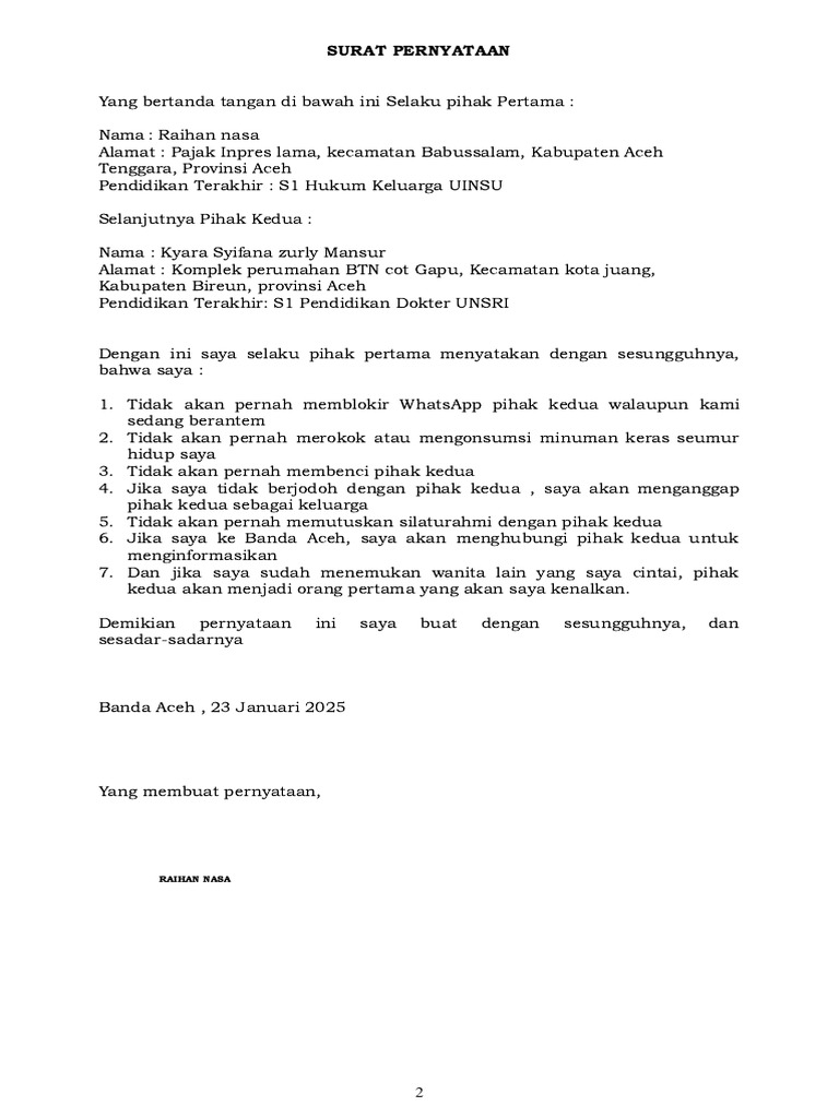 Pernyataan Raihan | PDF