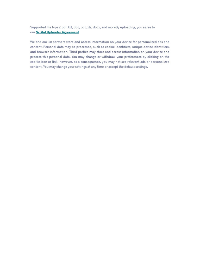 Scribd Uploader Agreement: Supported File Types: PDF, TXT, Doc, PPT, XLS, Docx, and Moreby ...