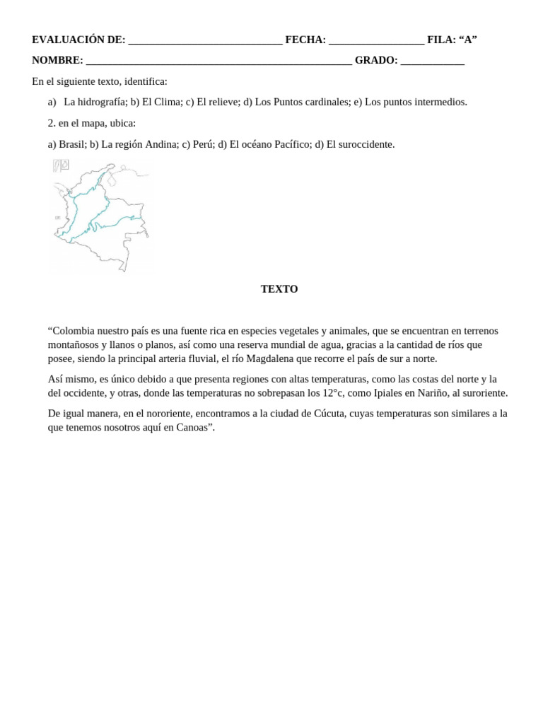 Eval 9° 1°P.Col 24 | PDF | Colombia | Río