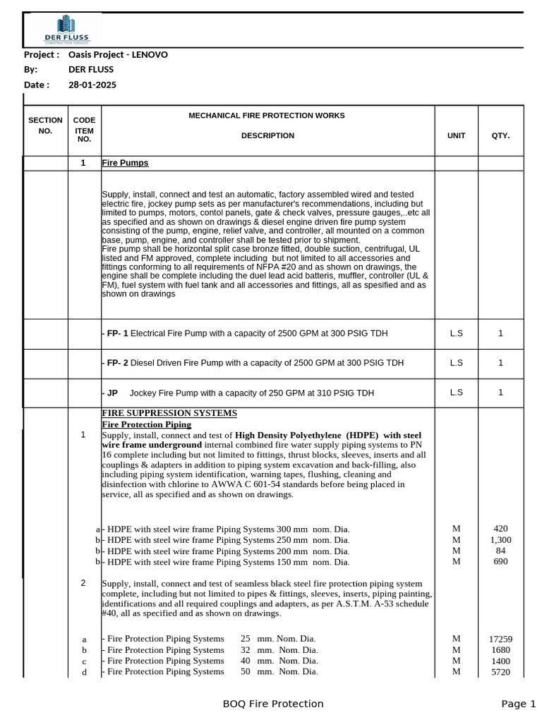 DERFLUSS-LENOVO-FF BOQ-rev1 | PDF | Valve | Pump