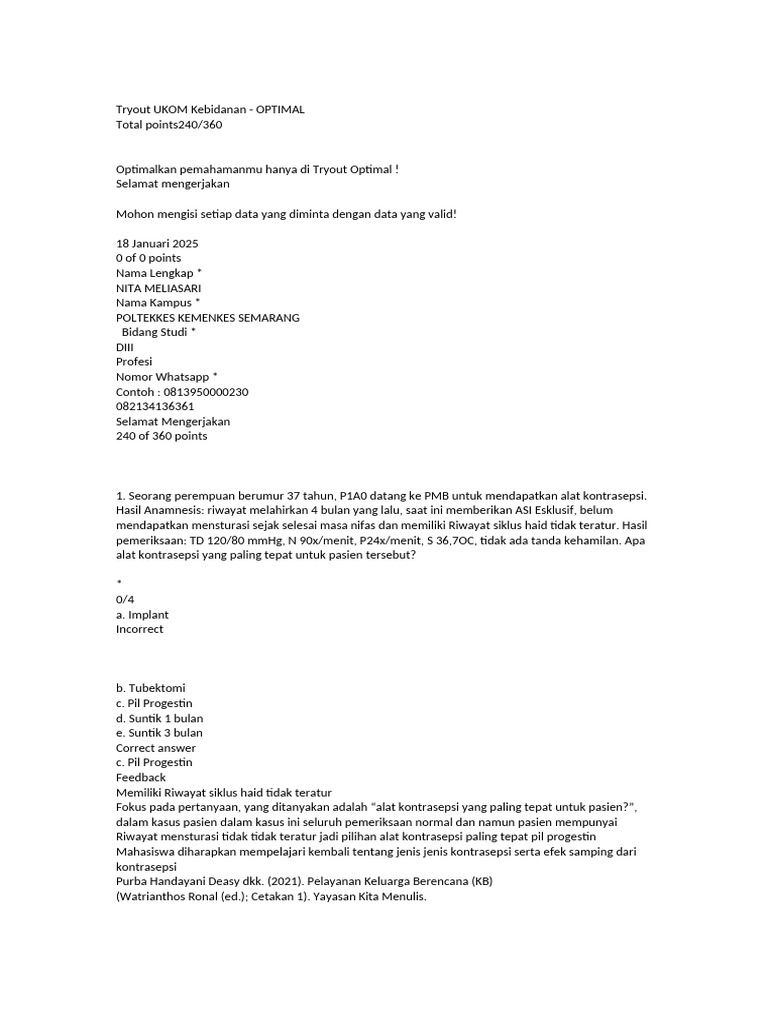 Tryout UKOM Kebidanan 1 | PDF