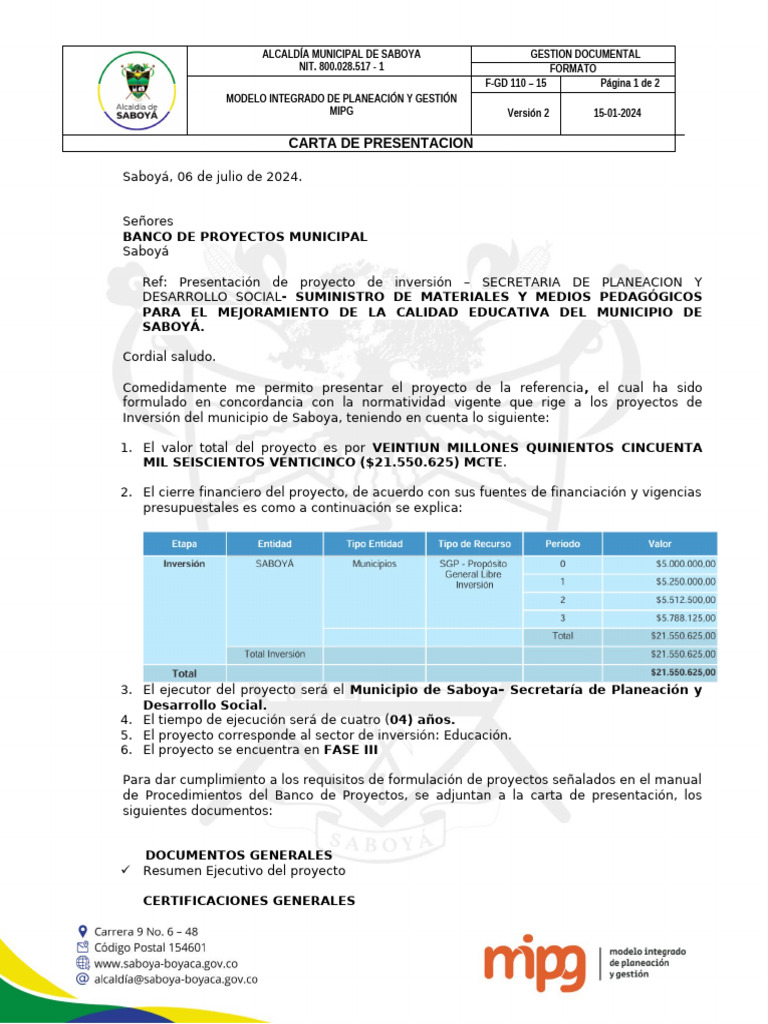 Proyecto Educativo Saboyá 2024 | PDF