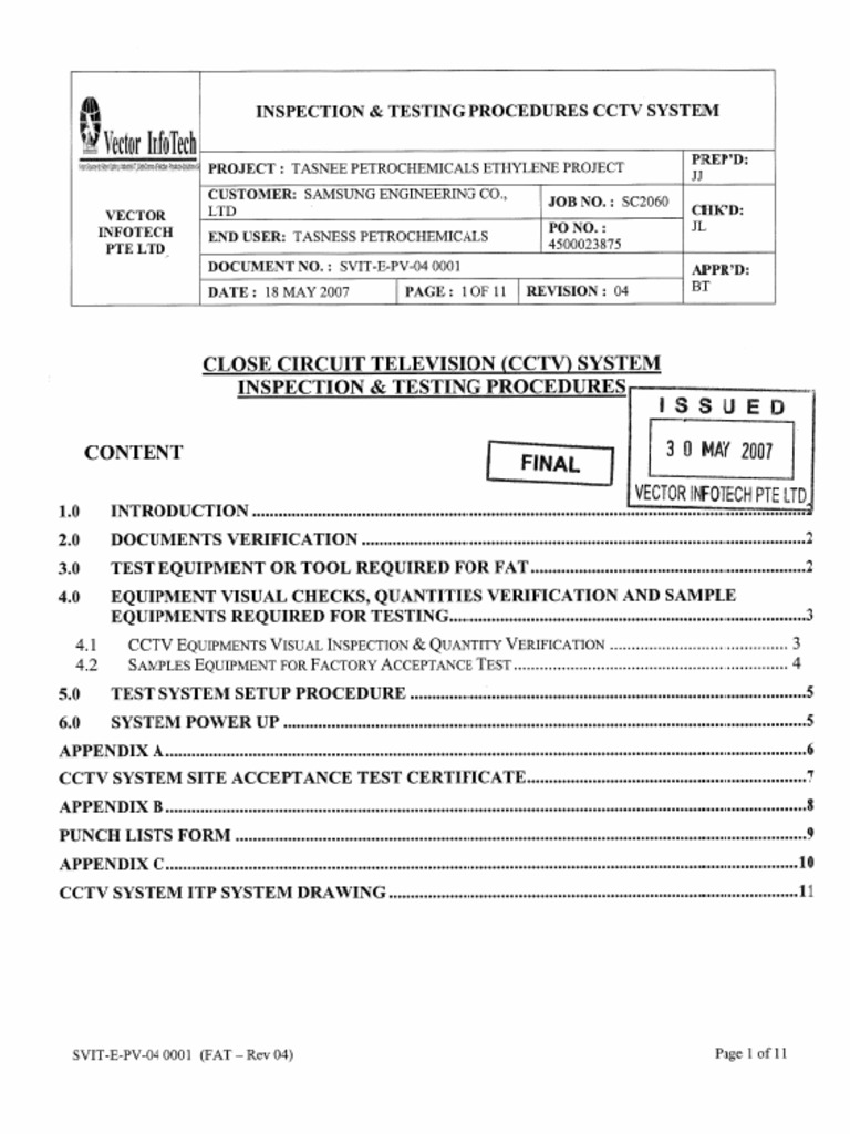 Svit-E-Pv 4001 - CCTV System - Inspection Test Procedure - 4 | PDF