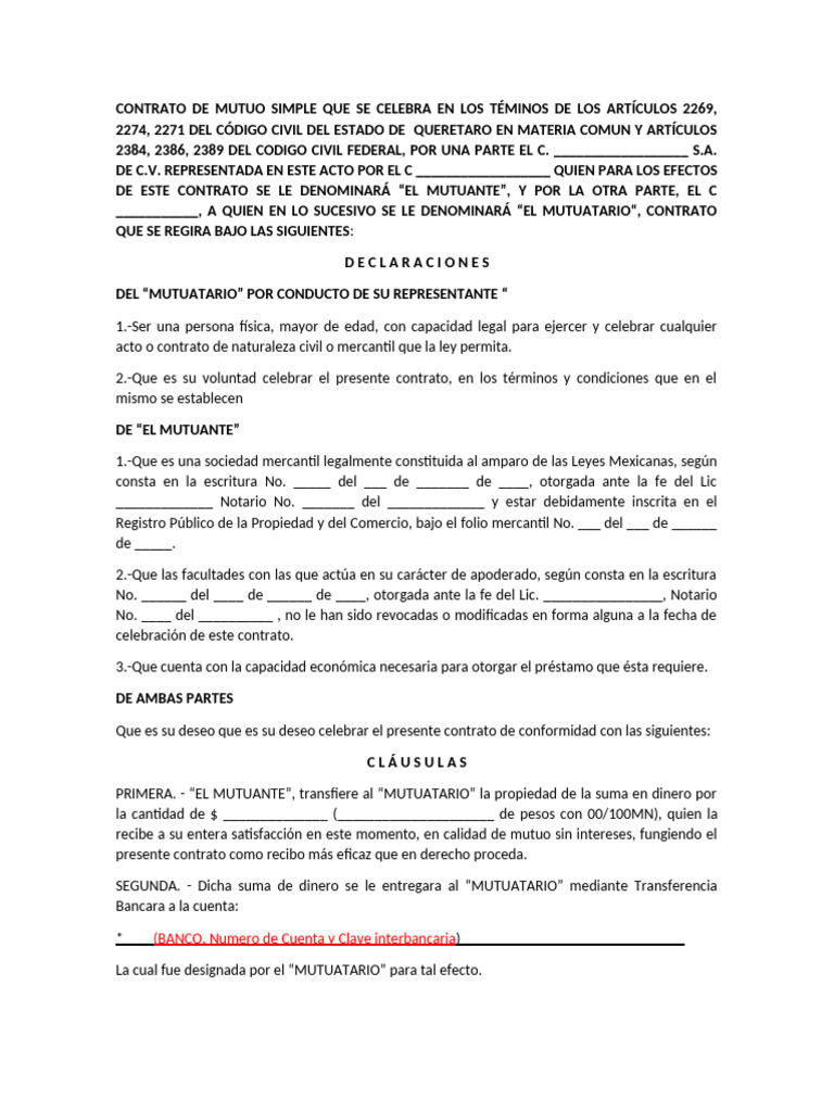 CONTRATO DE MUTUO SIMPLE | PDF