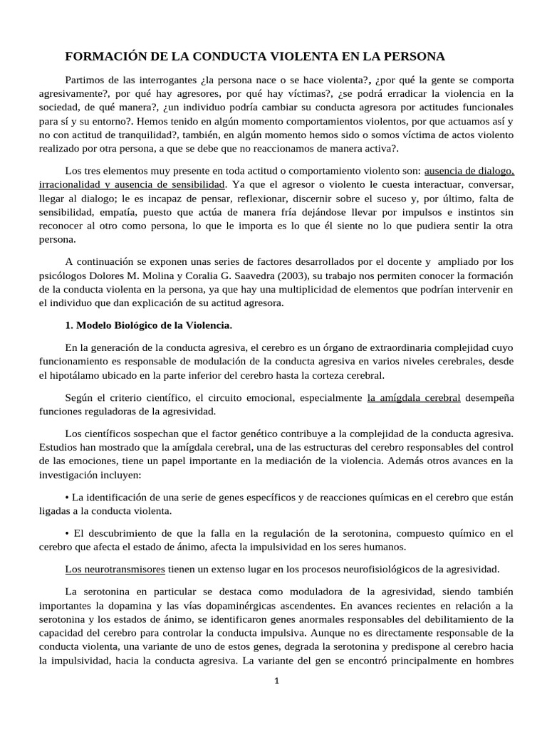 Formacion de La Conducta Violenta | PDF | Agresión | Comportamiento