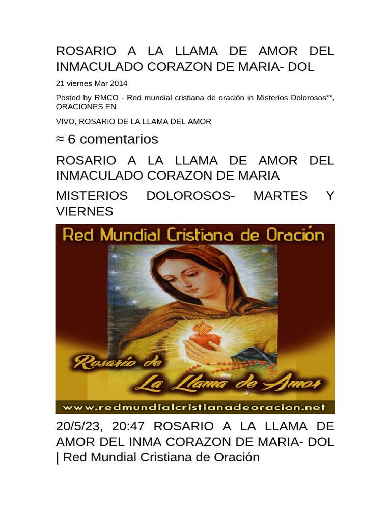 Rosario a La Llama de Amor Del Inmaculado Corazon de Maria | PDF | María, madre de Jesús ...