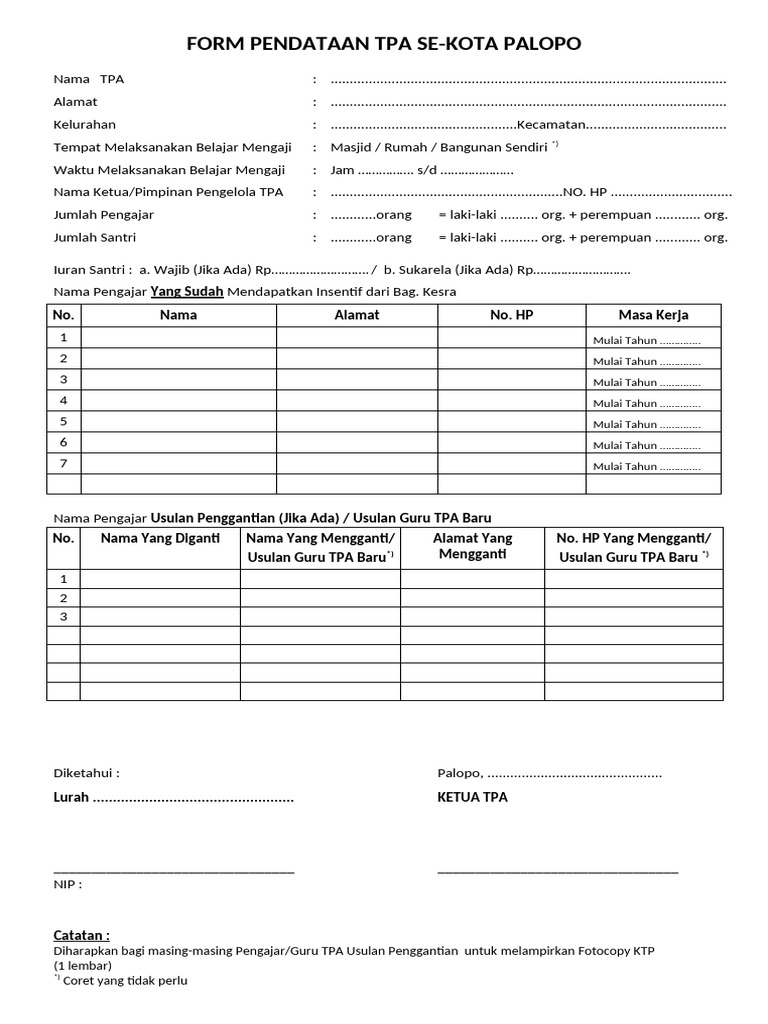 FORM PENDATAAN TPQ 2025 | PDF