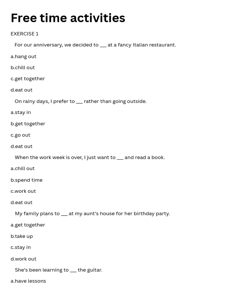 Free Time Activities PDF | PDF | Workweek And Weekend