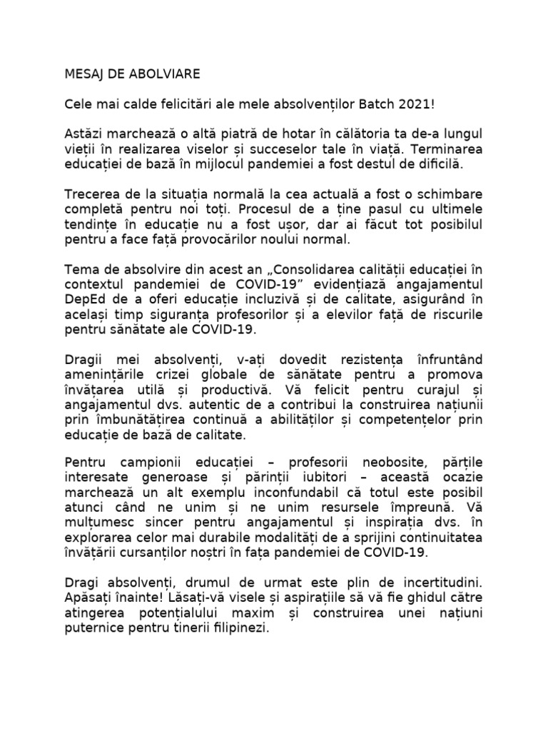 Mesaj de Absolvire | PDF