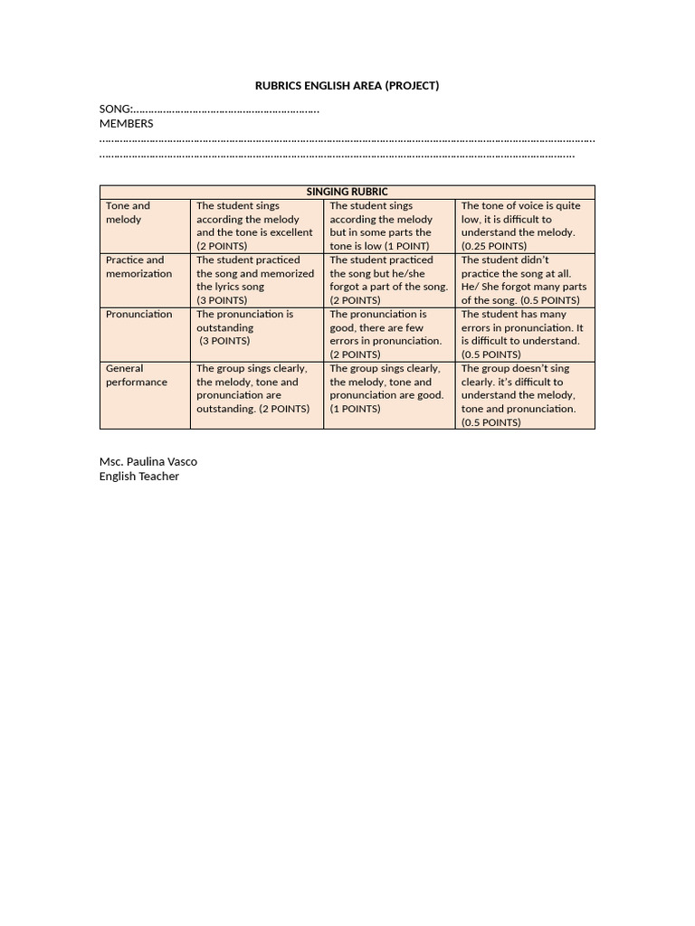 Song Rubric | PDF