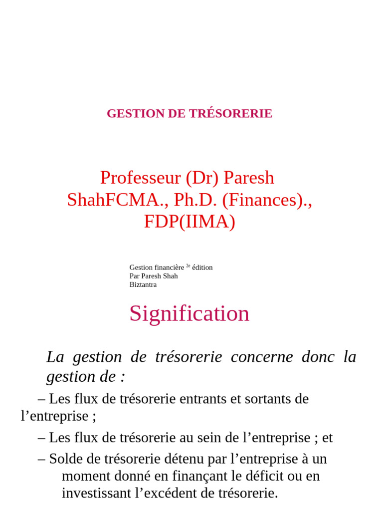 Gestion de la Trésorerie.ppt | PDF | Trésor | Banques
