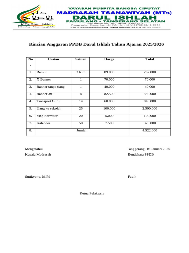 RAB PPDB Darul Ishlah Tahun Ajaran 2025-2026 (1) | PDF