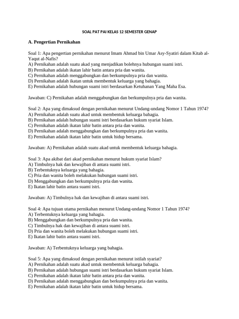 Soal Pat Pai Kelas 12 Semester Genap 2024 | PDF