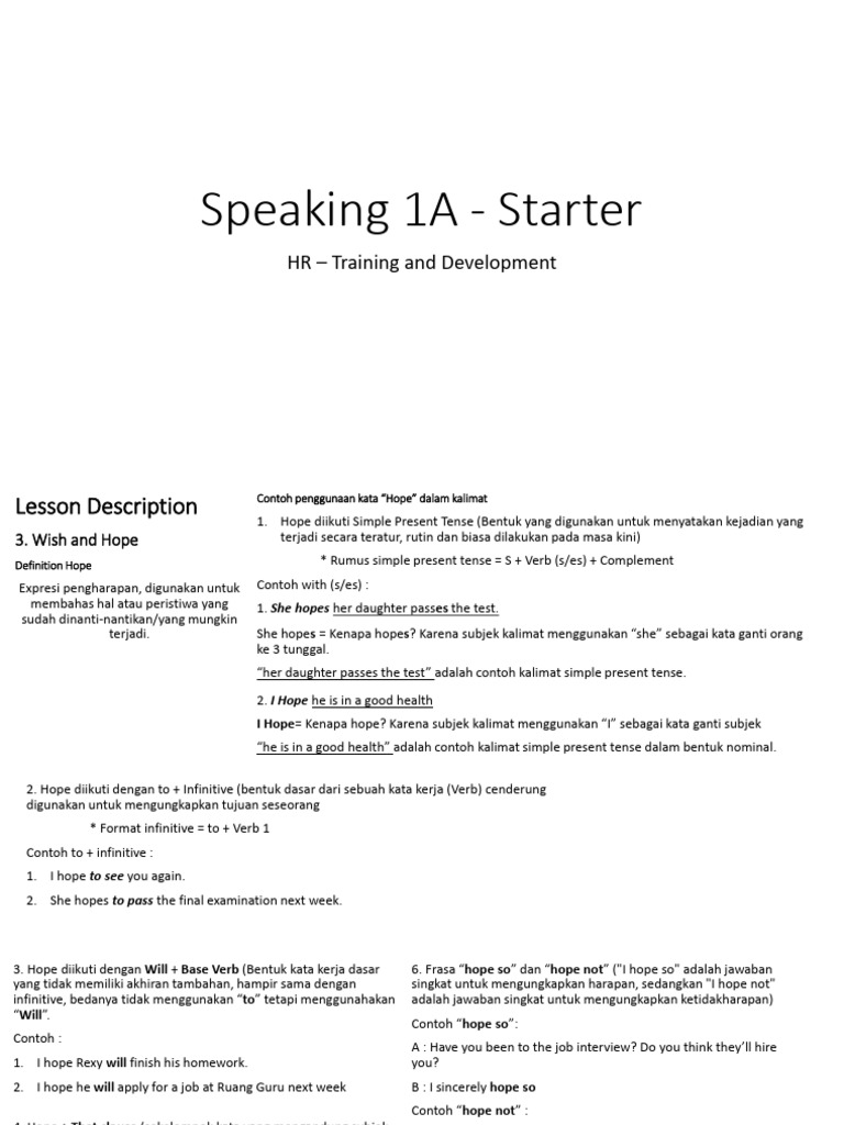 Speaking 1A - Starter 3. Wish and Hope | PDF | Linguistic Typology ...