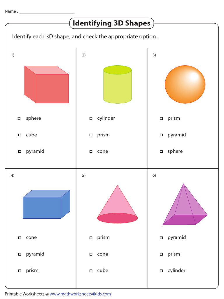 Solid Shapes - Identify 3d Shapes - Color - MCQ 1 | PDF