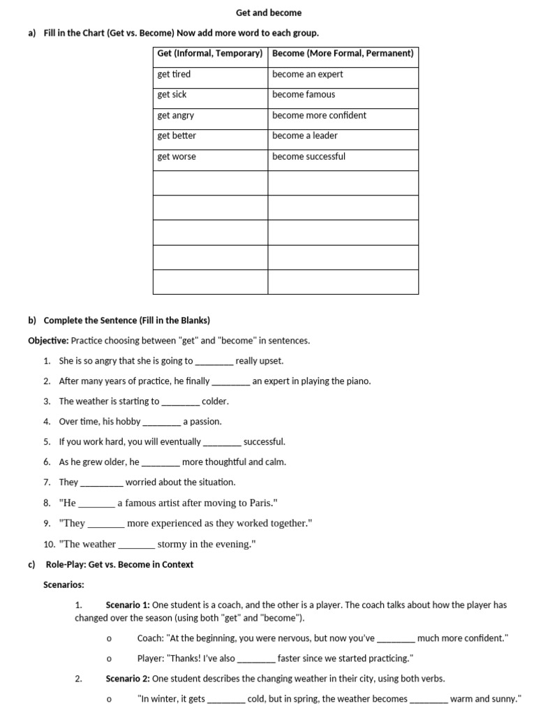 Get vs. Become: Usage Guide and Practice | PDF