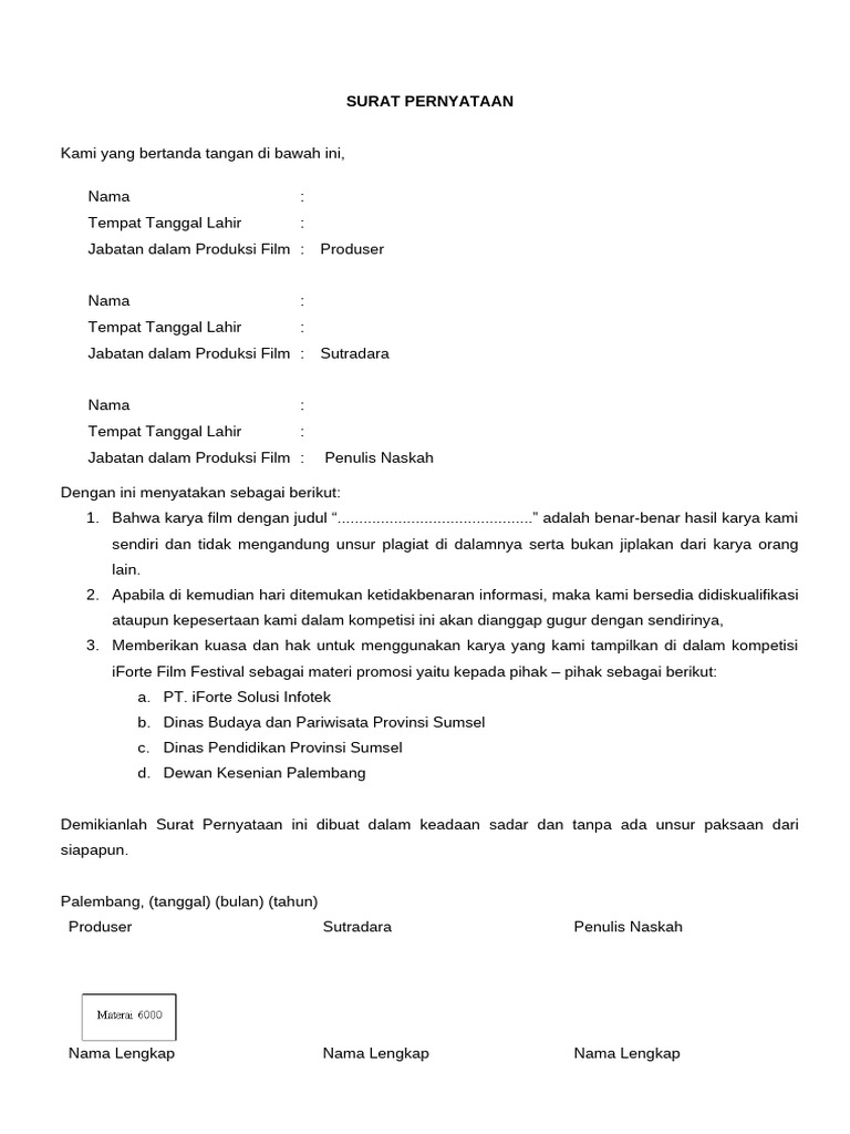 Surat Pernyataan Orisinalitas Karya | PDF