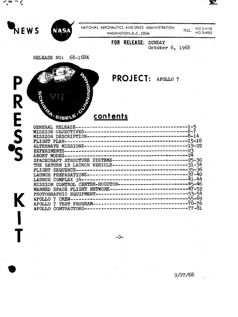 Apollo 7 Mission Overview and Objectives | PDF | Apollo Program | Space ...