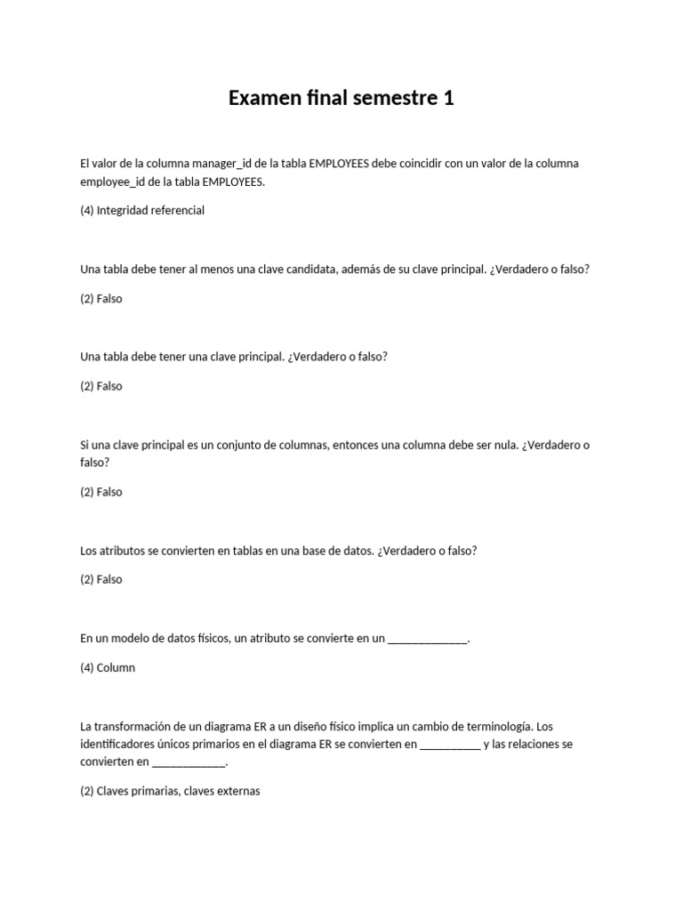 Examen Final de Oracle Semestre 1 | PDF | SQL | Modelo de datos