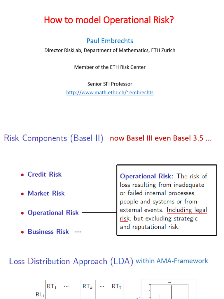 How To Model Operational Risk Prof Paul Embrechts 1729358315 | PDF | Value At Risk | Risk