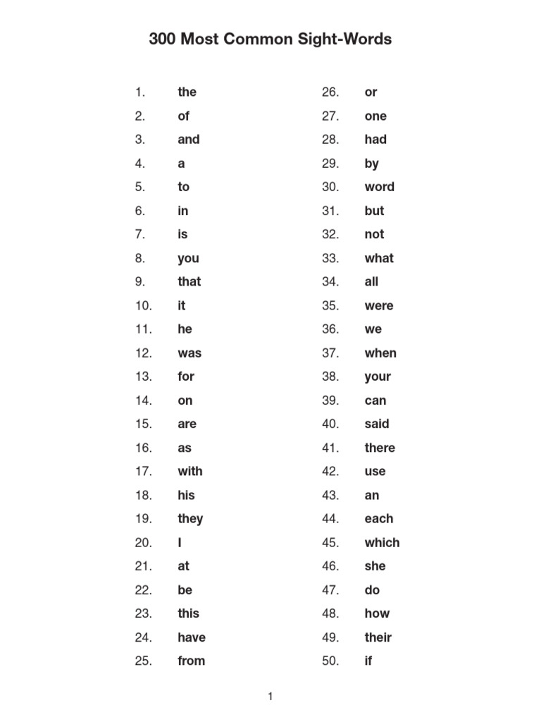 Sight Word List | PDF