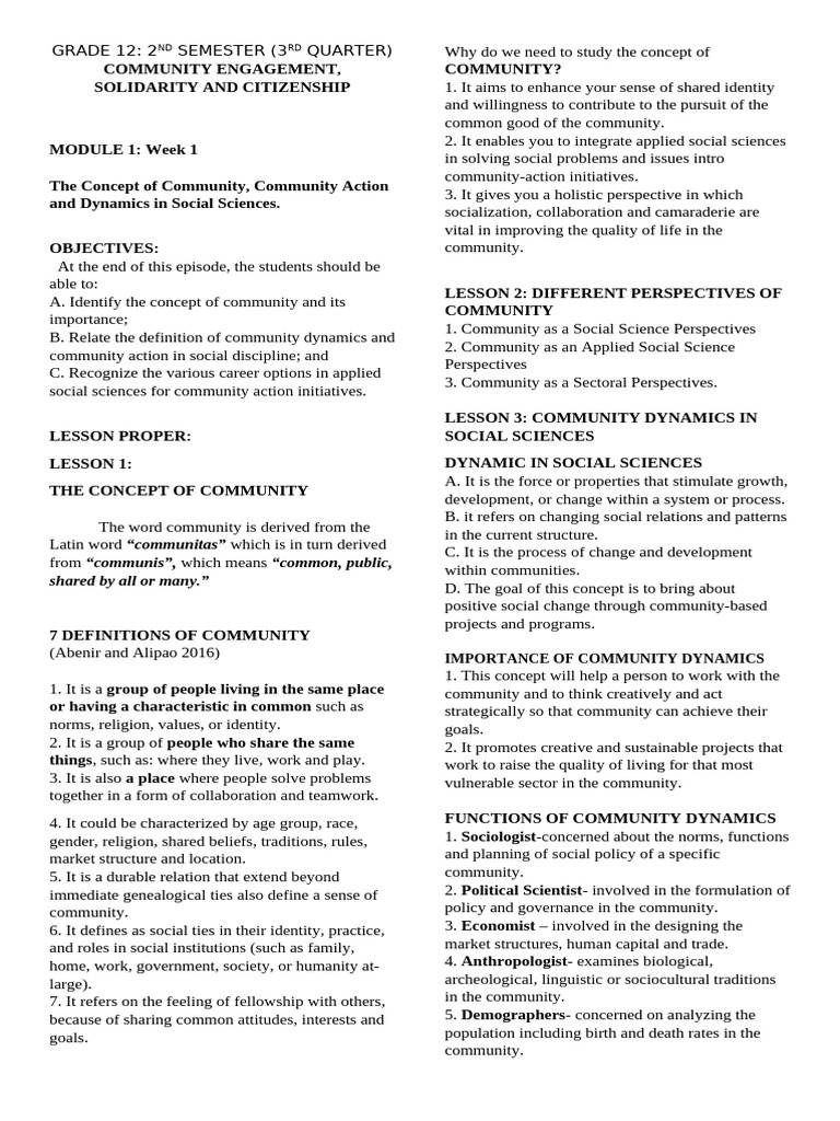 Module 1 The Concept of Community | PDF | Community | Social Sciences