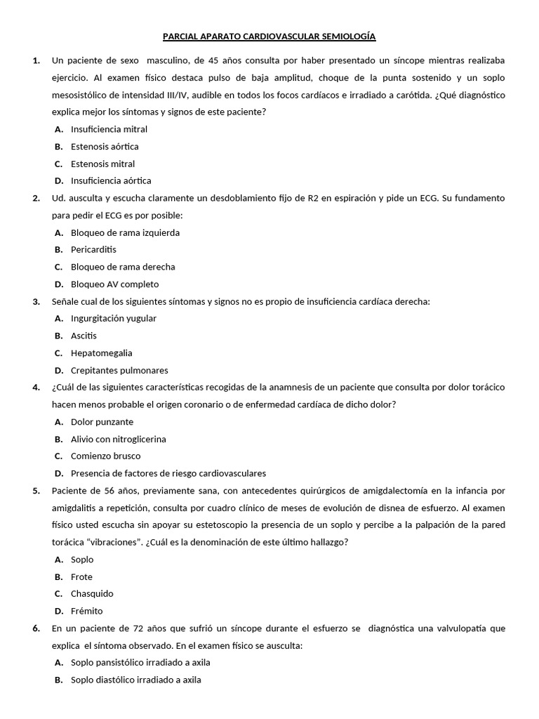 Parcial CV Semio | PDF | Insuficiencia cardíaca | Corazón