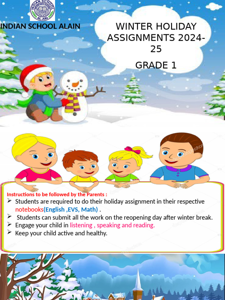Grade 1 Winter Holiday Assignments 2024-25 | PDF